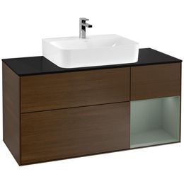 Villeroy & Boch Villeroy und Boch Finion Waschtischunterschrank F172GMGN 120cm, Abdeckplatte black matt, Regal rechts Olive Matt Lacquer, Walnut veneer