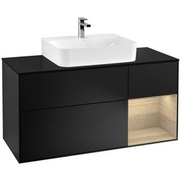 Villeroy & Boch Villeroy und Boch Finion Waschtischunterschrank F172PCPD 120cm, Abdeckplatte black matt, Regal rechts Oak Veneer, Black matt lacquer