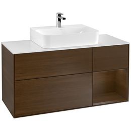 Villeroy & Boch Villeroy und Boch Finion Waschtischunterschrank F171GNGN 120cm, Abdeckplatte white matt, Regal rechts Walnut veneer, Walnut veneer