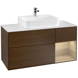 Villeroy & Boch Villeroy und Boch Finion Waschtischunterschrank F171PCGN 120cm, Abdeckplatte white matt, Regal rechts Oak Veneer, Walnut veneer