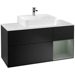 Villeroy & Boch Villeroy und Boch Finion Waschtischunterschrank F171GMPD 120cm, Abdeckplatte white matt, Regal rechts Olive Matt Lacquer, Black matt lacquer