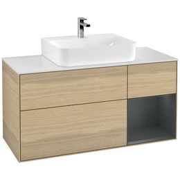 Villeroy & Boch Villeroy und Boch Finion Waschtischunterschrank F171HGPC 120cm, Abdeckplatte white matt, Regal rechts Midnight Blue Matt Lacquer, Oak Veneer