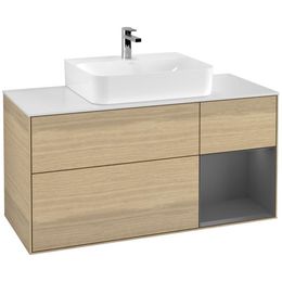 Villeroy & Boch Villeroy und Boch Finion Waschtischunterschrank G171GKPC 120cm, Abdeckplatte white matt, Emotion, Regal rechts Anthracite matt, Oak Veneer