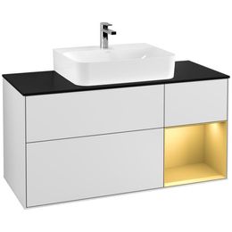 Villeroy & Boch Villeroy und Boch Finion Waschtischunterschrank G172HFMT 120cm, Abdeckplatte black matt, Emotion, Regal rechts Gold matt, White matt lacquer