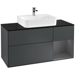 Villeroy & Boch Villeroy und Boch Finion Waschtischunterschrank G172GKHG 120cm, Abdeckplatte black matt, Emotion, Regal rechts Anthracite matt, Midnight Blue Matt Lacquer