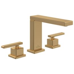 Villeroy & Boch Villeroy und Boch Mettlach Dreiloch-Waschtischarmatur TVW12600200076 ohne Ablaufgarnitur, verstellbarer Strahlregler, Standmontage, brushed gold