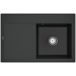 Villeroy & Boch Villeroy und Boch Subway Style 45 Einbausp&uuml;le 334701R7 rechts, mit Ablaufgarnitur, Handbet&auml;tigung, pure black, 78 x 51 cm