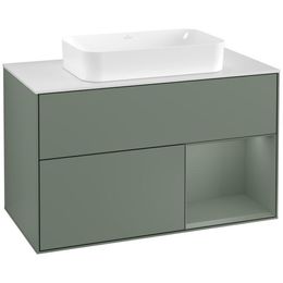 Villeroy & Boch Villeroy und Boch Finion Waschtischunterschrank F251GMGM 100x60,3cm, Abdeckplatte white matt, Regal rechts Olive Matt Lacquer, Olive Matt Lacquer