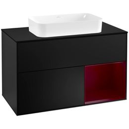 Villeroy & Boch Villeroy und Boch Finion Waschtischunterschrank F252HBPD 100x60,3cm, Abdeckplatte black matt, Regal rechts Peony, Black matt lacquer