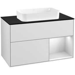 Villeroy & Boch Villeroy und Boch Finion Waschtischunterschrank F252MTMT 100x60,3cm, Abdeckplatte black matt, Regal rechts White matt lacquer, White matt lacquer