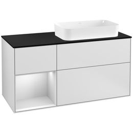 Villeroy & Boch Villeroy und Boch Finion Waschtischunterschrank F272MTMT 120cm, Abdeckplatte black matt, Regal links White matt lacquer, White matt lacquer