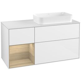 Villeroy & Boch Villeroy und Boch Finion Waschtischunterschrank F271PCGF 120cm, Abdeckplatte white matt, Regal links Oak Veneer, Glossy white lacquer