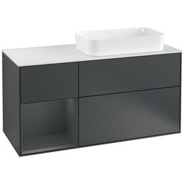 Villeroy & Boch Villeroy und Boch Finion Waschtischunterschrank F271HGHG 120cm, Abdeckplatte white matt, Regal links Midnight Blue Matt Lacquer, Midnight Blue Matt Lacquer