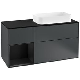 Villeroy & Boch Villeroy und Boch Finion Waschtischunterschrank F272PDHG 120cm, Abdeckplatte black matt, Regal links Black matt lacquer, Midnight Blue Matt Lacquer