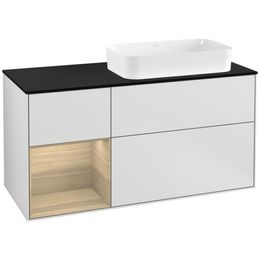 Villeroy & Boch Villeroy und Boch Finion Waschtischunterschrank F272PCMT 120cm, Abdeckplatte black matt, Regal links Oak Veneer, White matt lacquer