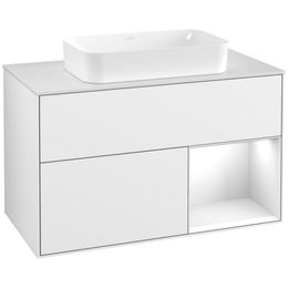 Villeroy & Boch Villeroy und Boch Finion Waschtischunterschrank G251GFGF 100cm, Abdeckplatte white matt, Emotion, Regal rechts Glossy white lacquer, Glossy white lacquer