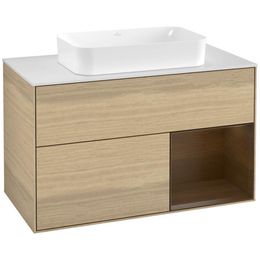 Villeroy & Boch Villeroy und Boch Finion Waschtischunterschrank G251GNPC 100cm, Abdeckplatte white matt, Emotion, Regal rechts Walnut veneer, Oak Veneer