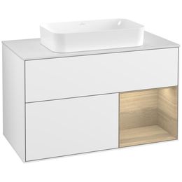 Villeroy & Boch Villeroy und Boch Finion Waschtischunterschrank G251PCGF 100cm, Abdeckplatte white matt, Emotion, Regal rechts Oak Veneer, Glossy white lacquer