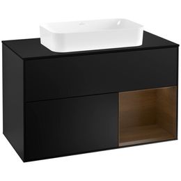 Villeroy & Boch Villeroy und Boch Finion Waschtischunterschrank G252GNPD 100cm, Abdeckplatte black matt, Emotion, Regal rechts Walnut veneer, Black matt lacquer