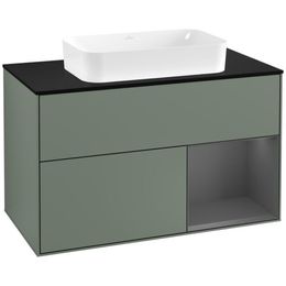 Villeroy & Boch Villeroy und Boch Finion Waschtischunterschrank G252GKGM 100cm, Abdeckplatte black matt, Emotion, Regal rechts Anthracite matt, Olive Matt Lacquer