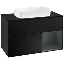 Villeroy & Boch Villeroy und Boch Finion Waschtischunterschrank G252HGPD 100cm, Abdeckplatte black matt, Emotion, Regal rechts Midnight Blue Matt Lacquer, Black matt lacquer