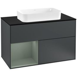 Villeroy & Boch Villeroy und Boch Finion Waschtischunterschrank G242GMHG 100cm, Abdeckplatte black matt, Emotion, Regal links Olive Matt Lacquer, Midnight Blue Matt Lacquer