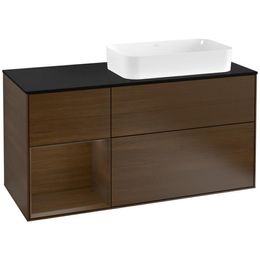 Villeroy & Boch Villeroy und Boch Finion Waschtischunterschrank G272GNGN 120cm, Abdeckplatte black matt, Emotion, Regal links Walnut veneer, Walnut veneer