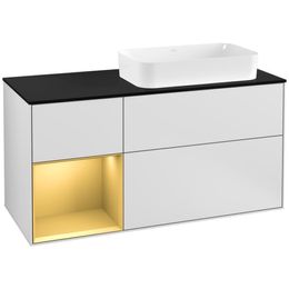 Villeroy & Boch Villeroy und Boch Finion Waschtischunterschrank G272HFMT 120cm, Abdeckplatte black matt, Emotion, Regal links Gold matt, White matt lacquer