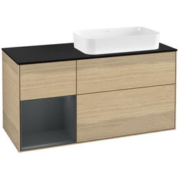 Villeroy & Boch Villeroy und Boch Finion Waschtischunterschrank G272HGPC 120cm, Abdeckplatte black matt, Emotion, Regal links Midnight Blue Matt Lacquer, Oak Veneer