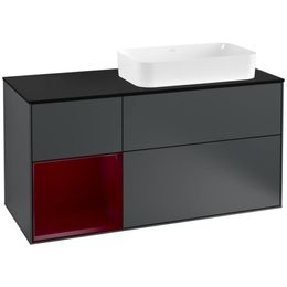 Villeroy & Boch Villeroy und Boch Finion Waschtischunterschrank G272HBHG 120cm, Abdeckplatte black matt, Emotion, Regal links Peony, Midnight Blue Matt Lacquer