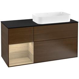 Villeroy & Boch Villeroy und Boch Finion Waschtischunterschrank G272PCGN 120cm, Abdeckplatte black matt, Emotion, Regal links Oak Veneer, Walnut veneer