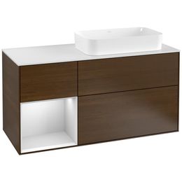 Villeroy & Boch Villeroy und Boch Finion Waschtischunterschrank G271MTGN 120cm, Abdeckplatte white matt, Emotion, Regal links White matt lacquer, Walnut veneer