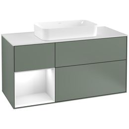 Villeroy & Boch Villeroy und Boch Finion Waschtischunterschrank F291GFGM 120cm, Abdeckplatte white matt, Regal links Glossy white lacquer, Olive Matt Lacquer