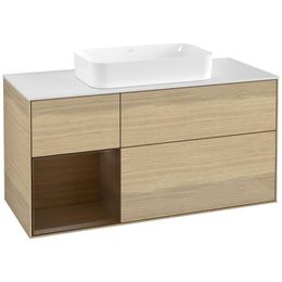 Villeroy & Boch Villeroy und Boch Finion Waschtischunterschrank F291GNPC 120cm, Abdeckplatte white matt, Regal links Walnut veneer, Oak Veneer