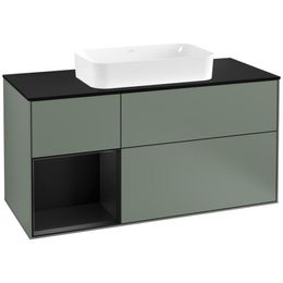 Villeroy & Boch Villeroy und Boch Finion Waschtischunterschrank F292PDGM 120cm, Abdeckplatte black matt, Regal links Black matt lacquer, Olive Matt Lacquer