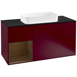 Villeroy & Boch Villeroy und Boch Finion Waschtischunterschrank F292GNHB 120cm, Abdeckplatte black matt, Regal links Walnut veneer, Peony Matt