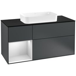 Villeroy & Boch Villeroy und Boch Finion Waschtischunterschrank F292MTHG 120cm, Abdeckplatte black matt, Regal links White matt lacquer, Midnight Blue Matt Lacquer