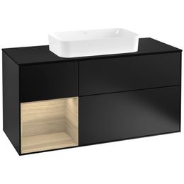 Villeroy & Boch Villeroy und Boch Finion Waschtischunterschrank F292PCPD 120cm, Abdeckplatte black matt, Regal links Oak Veneer, Black matt lacquer