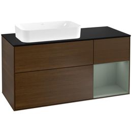 Villeroy & Boch Villeroy und Boch Finion Waschtischunterschrank G282GMGN 120cm, Abdeckplatte black matt, Emotion, Regal rechts Olive Matt Lacquer, Walnut veneer