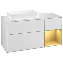 Villeroy & Boch Villeroy und Boch Finion Waschtischunterschrank G281HFMT 120cm, Abdeckplatte white matt, Emotion, Regal rechts Gold matt, White matt lacquer