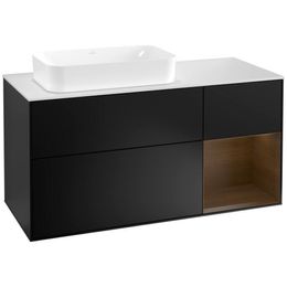 Villeroy & Boch Villeroy und Boch Finion Waschtischunterschrank G281GNPD 120cm, Abdeckplatte white matt, Emotion, Regal rechts Walnut veneer, Black matt lacquer