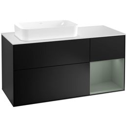 Villeroy & Boch Villeroy und Boch Finion Waschtischunterschrank G281GMPD 120cm, Abdeckplatte white matt, Emotion, Regal rechts Olive Matt Lacquer, Black matt lacquer