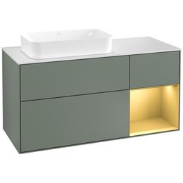 Villeroy & Boch Villeroy und Boch Finion Waschtischunterschrank G281HFGM 120cm, Abdeckplatte white matt, Emotion, Regal rechts Gold matt, Olive Matt Lacquer