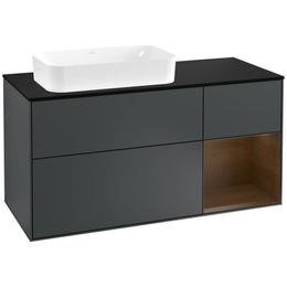 Villeroy & Boch Villeroy und Boch Finion Waschtischunterschrank G282GNHG 120cm, Abdeckplatte black matt, Emotion, Regal rechts Walnut veneer, Midnight Blue Matt Lacquer