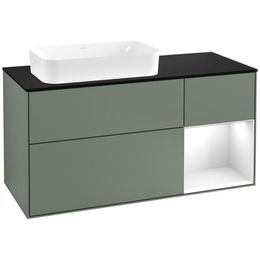 Villeroy & Boch Villeroy und Boch Finion Waschtischunterschrank G282GFGM 120cm, Abdeckplatte black matt, Emotion, Regal rechts Glossy white lacquer, Olive Matt Lacquer