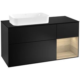 Villeroy & Boch Villeroy und Boch Finion Waschtischunterschrank G282PCPD 120cm, Abdeckplatte black matt, Emotion, Regal rechts Oak Veneer, Black matt lacquer