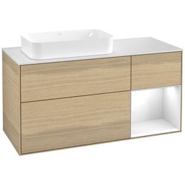 Villeroy & Boch Villeroy und Boch Finion Waschtischunterschrank F281GFPC 120cm, Abdeckplatte white matt, Regal rechts Glossy white lacquer, Oak Veneer