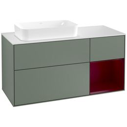 Villeroy & Boch Villeroy und Boch Finion Waschtischunterschrank F281HBGM 120cm, Abdeckplatte white matt, Regal rechts Peony, Olive Matt Lacquer