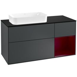 Villeroy & Boch Villeroy und Boch Finion Waschtischunterschrank F282HBHG 120cm, Abdeckplatte black matt, Regal rechts Peony, Midnight Blue Matt Lacquer