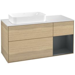 Villeroy & Boch Villeroy und Boch Finion Waschtischunterschrank F281HGPC 120cm, Abdeckplatte white matt, Regal rechts Midnight Blue Matt Lacquer, Oak Veneer